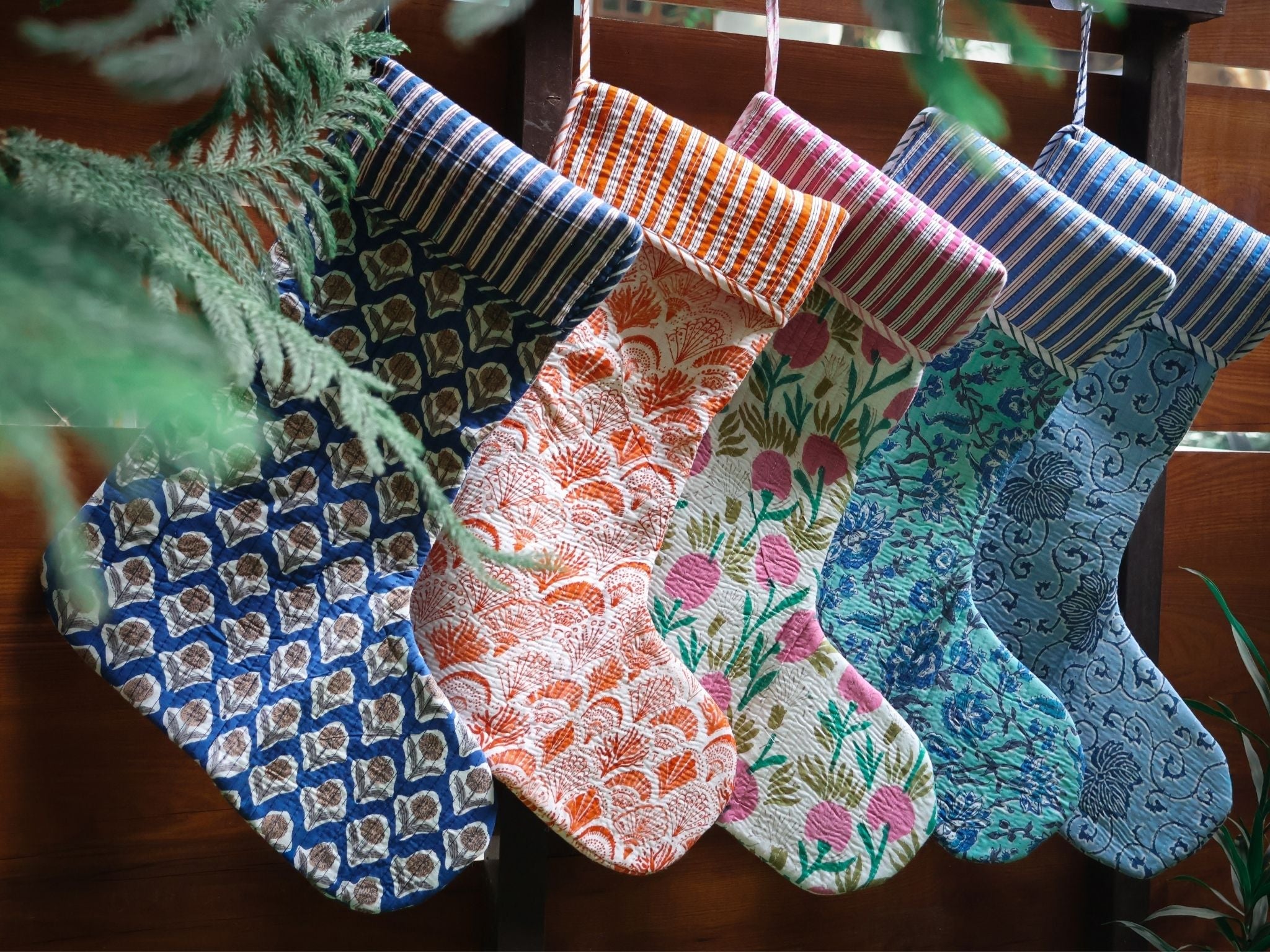 Quilted Block-Printed Christmas Stockings – Banyan and Birch